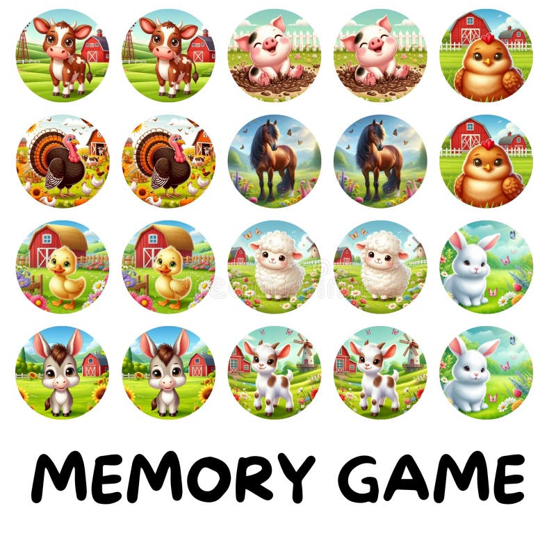 MEMORY GAME farm animals stock illustration. Illustration of meal ...