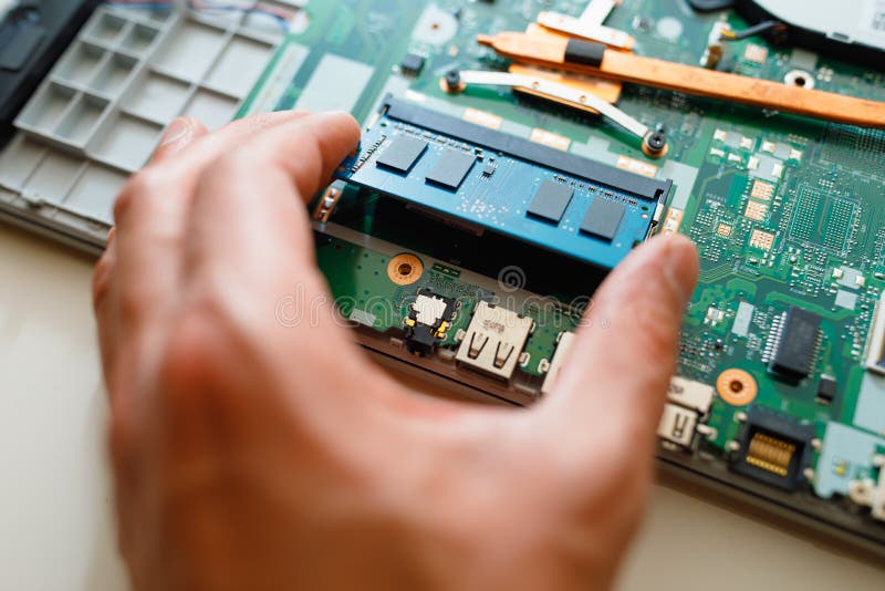 Memory Module Ddr4 Ram Installation in Laptop by Hand Stock Photo ...