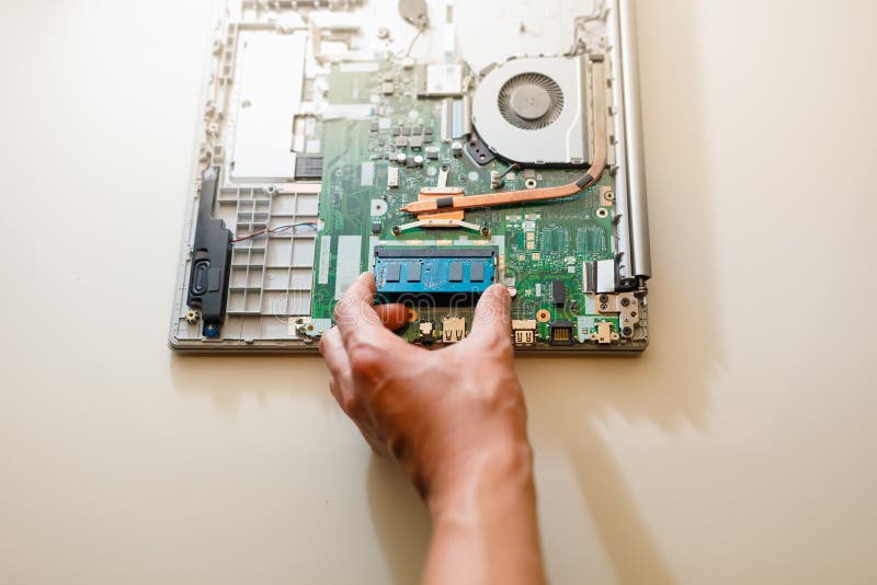 Memory Module Ddr4 Ram Installation in Laptop by Hand Stock Photo ...