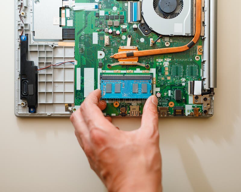 Memory Module Ddr4 Ram Installation in Laptop by Hand Stock Image ...