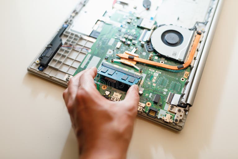 Memory Module Ddr4 Ram Installation in Laptop by Hand Stock Image ...