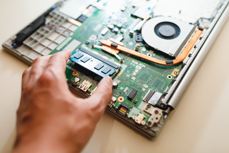 Memory Module Ddr4 Ram Installation in Laptop by Hand Stock Image ...