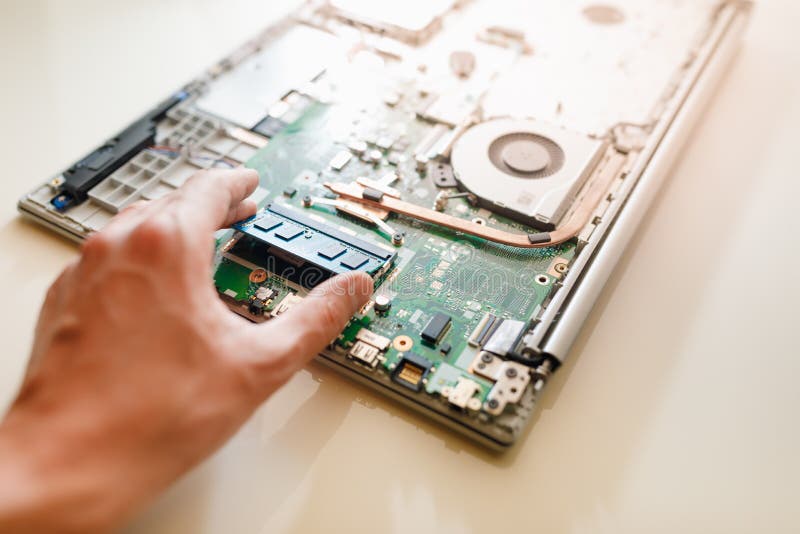 Memory Module Ddr4 Ram Installation in Laptop by Hand Stock Photo ...