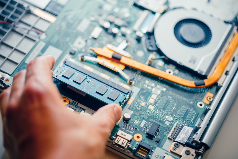 Memory Module Ddr4 Ram Installation in Laptop by Hand Stock Photo ...