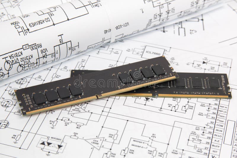Memory Module DIMM Type DDR4 on Paper Electronics Drawings Stock Image ...