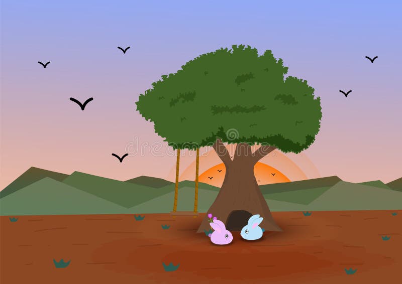 Memory Swing Rabbit House Background Cartoon Stock Vector ...