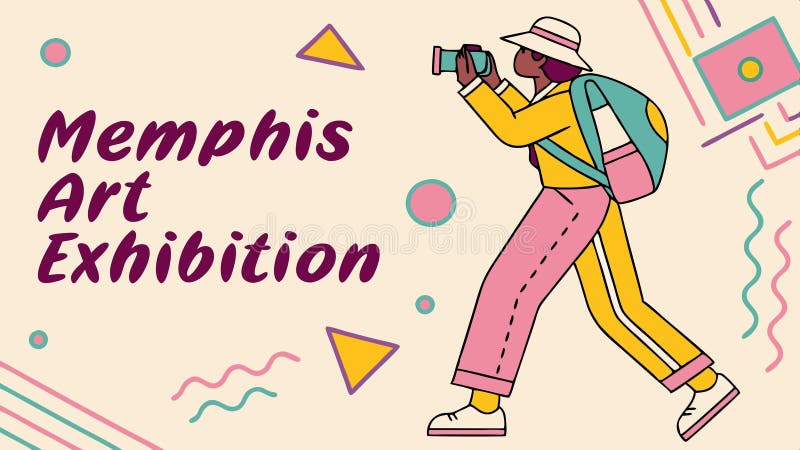 Memphis Art Exhibition Scene, Retro and Artistic Style Vector Design ...
