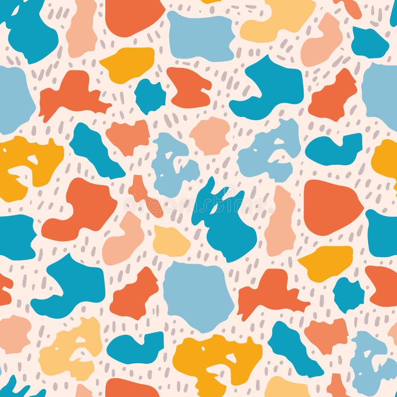 Memphis Design Orange, Yellow and Blue Vector Pattern with Modern ...