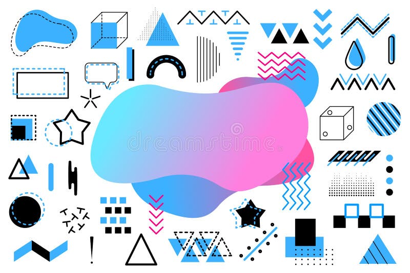 Memphis Geometric Blue Gradient Elements for Design. Vector ...