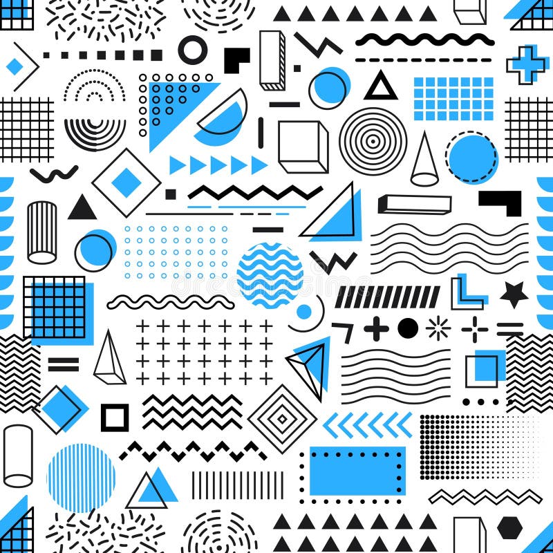 Memphis Geometric Shapes Seamless Pattern Lines Stock Vector ...