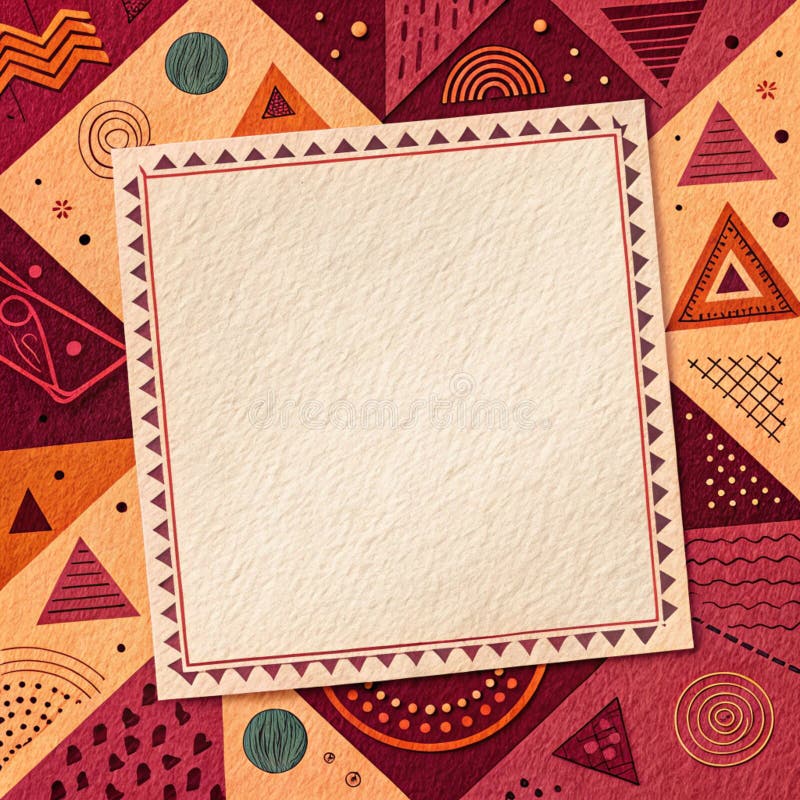 Memphis Pattern Border with Paper Texture and Crimson Sunset Palette ...