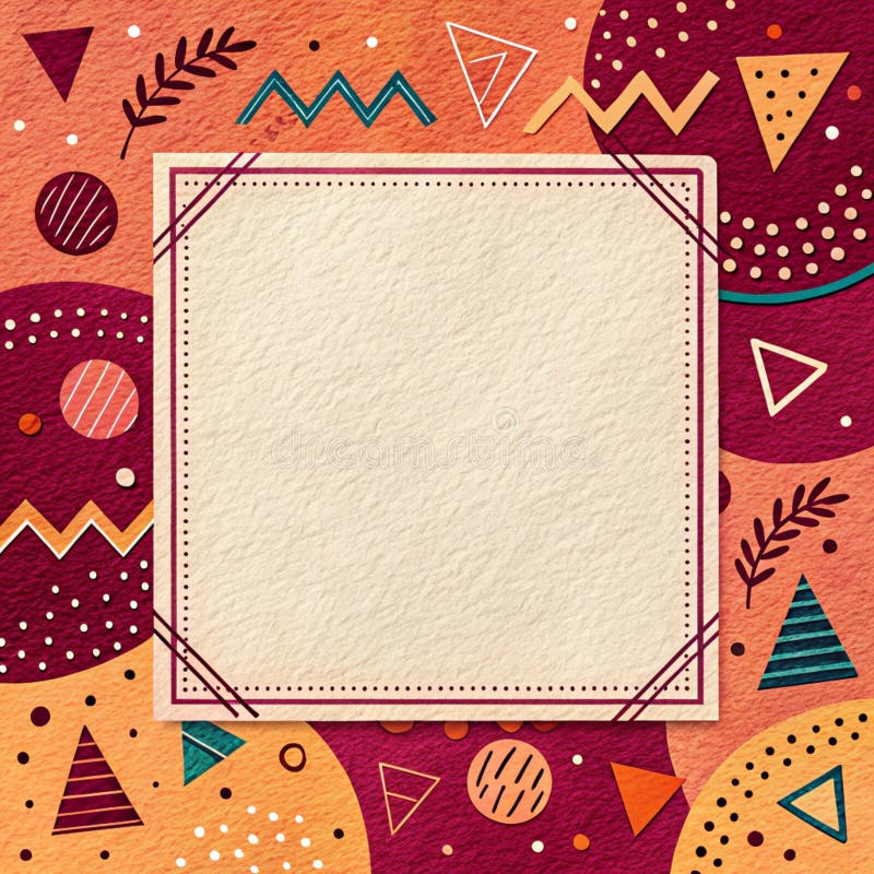 Memphis Pattern Border with Paper Texture and Crimson Sunset Palette ...