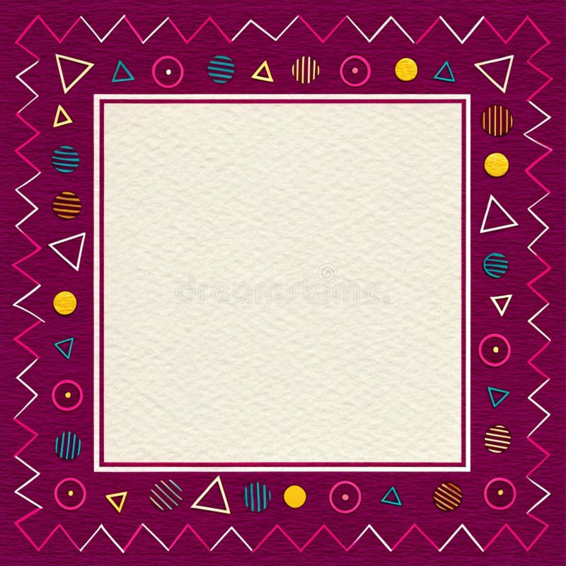 Memphis Pattern Border with Paper Texture and Deep Crimson Palette ...