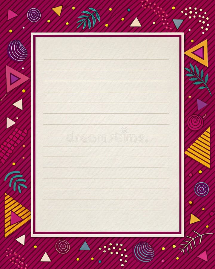 Memphis Pattern Border with Paper Texture and Deep Crimson Palette ...