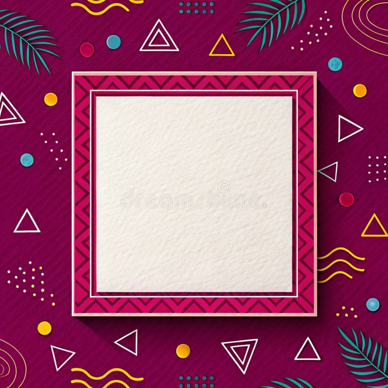 Memphis Pattern Border with Paper Texture and Deep Crimson Palette ...