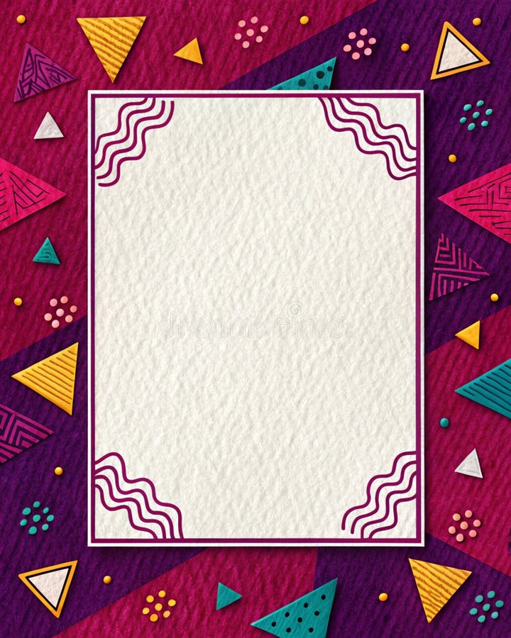 Memphis Pattern Border with Paper Texture and Deep Crimson Palette ...
