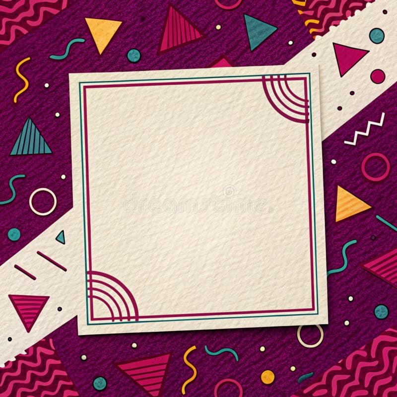 Memphis Pattern Border with Paper Texture and Deep Crimson Palette ...