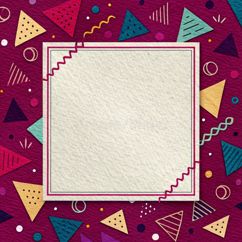 Memphis Pattern Border with Paper Texture and Deep Crimson Palette ...