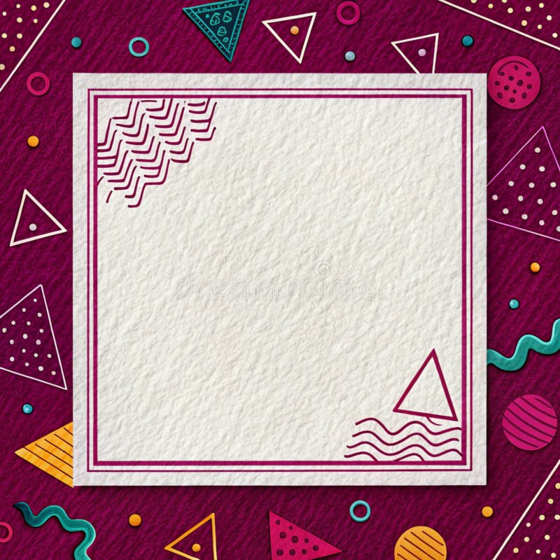 Memphis Pattern Border with Paper Texture and Deep Crimson Palette ...