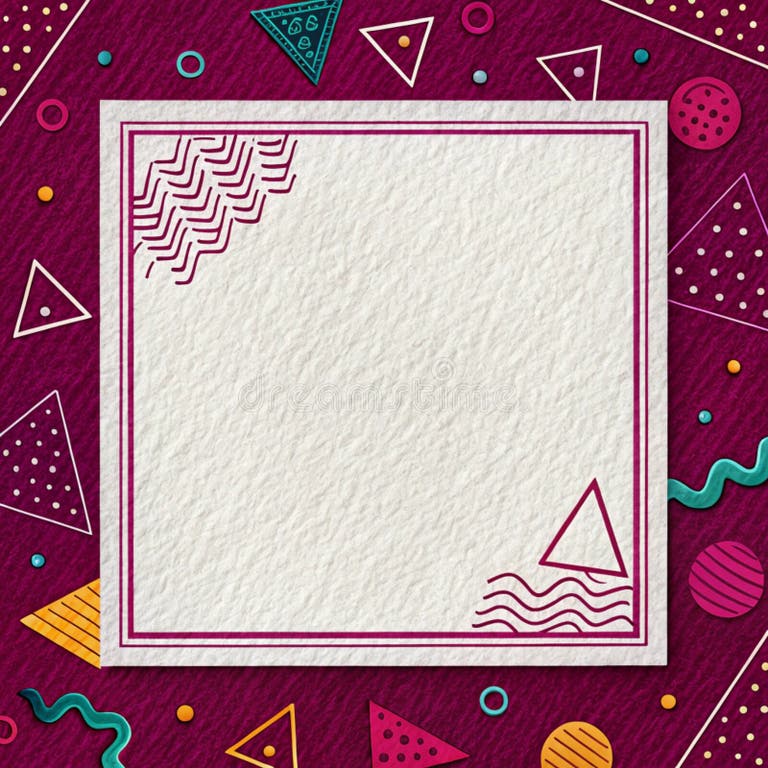 Memphis Pattern Border with Paper Texture and Deep Crimson Palette ...