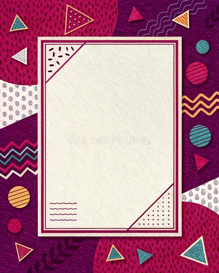 Memphis Pattern Border with Paper Texture and Deep Crimson Palette ...