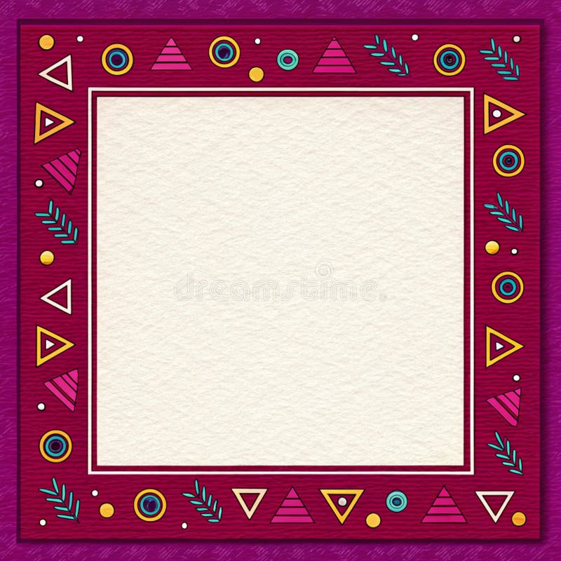 Memphis Pattern Border with Paper Texture and Deep Crimson Palette ...