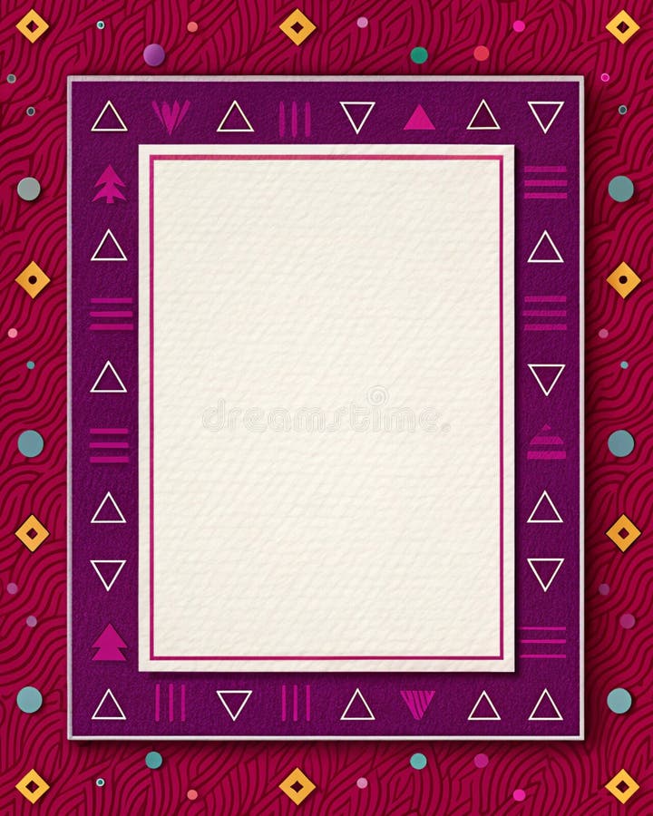 Memphis Pattern Border with Paper Texture and Deep Crimson Palette ...