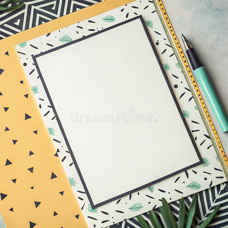 Memphis Pattern Border with Paper Texture and Modern Chic Palette Stock ...