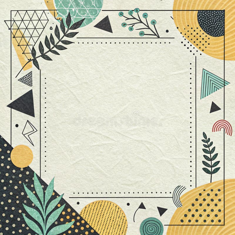 Memphis Pattern Border with Paper Texture and Modern Chic Palette Stock ...