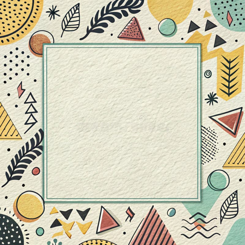Memphis Pattern Border with Paper Texture and Modern Chic Palette Stock ...
