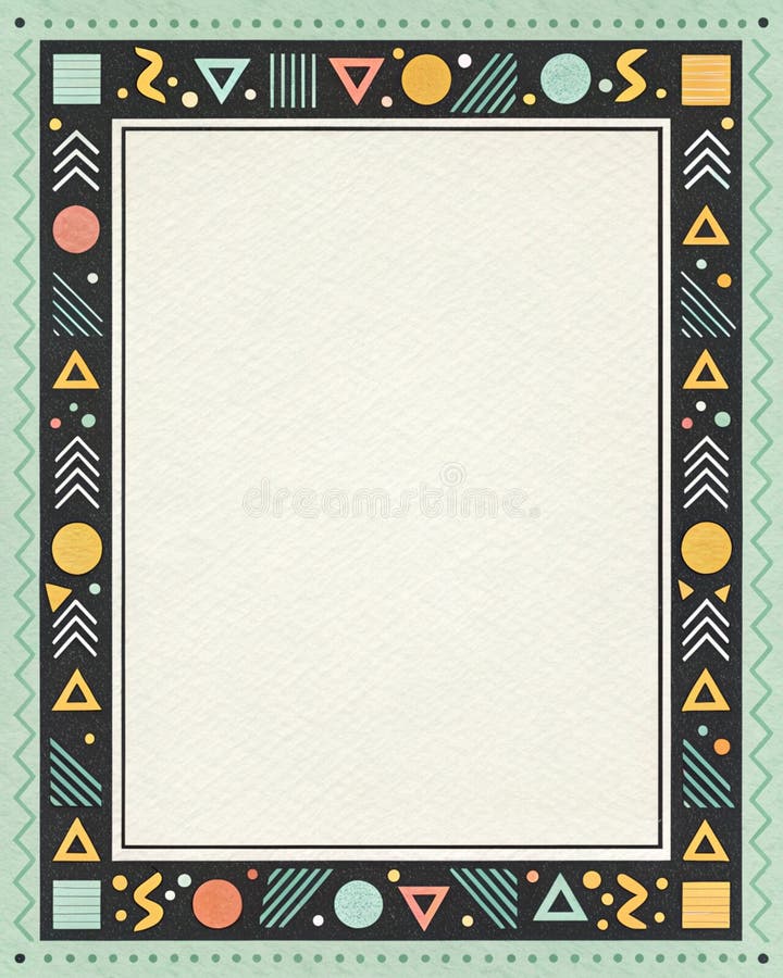 Memphis Pattern Border with Paper Texture and Modern Chic Palette Stock ...
