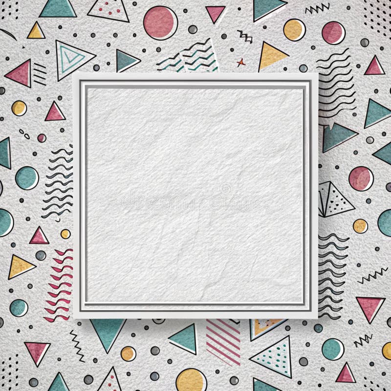 Memphis Pattern Border with Paper Texture and Monochrome Steel Palette ...