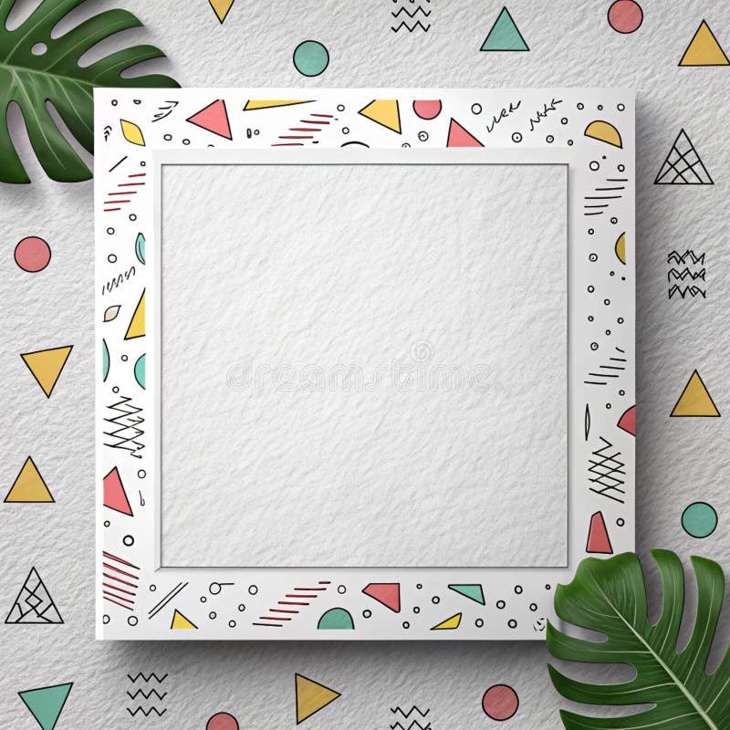 Memphis Pattern Border with Paper Texture and Monochrome Steel Palette ...