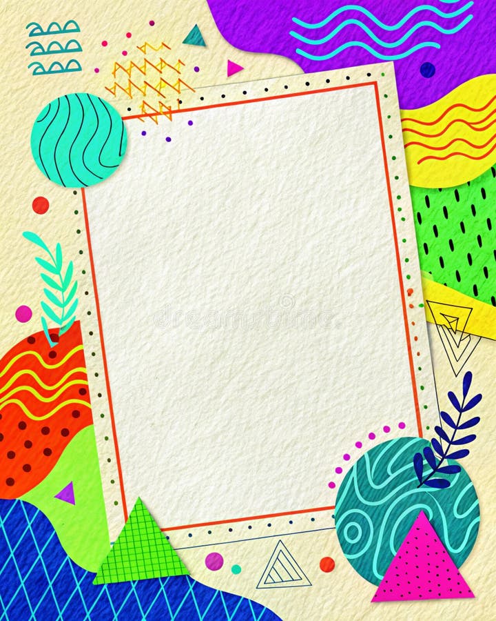 Memphis Pattern Border with Paper Texture and Neon Spectrum Palette ...