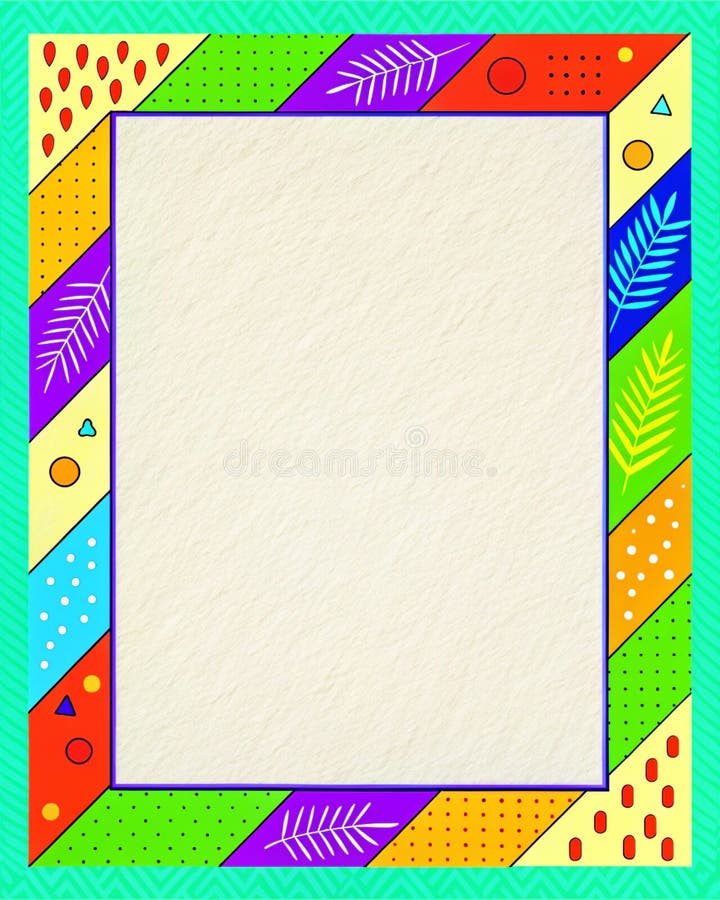 Memphis Pattern Border with Paper Texture and Neon Spectrum Palette ...