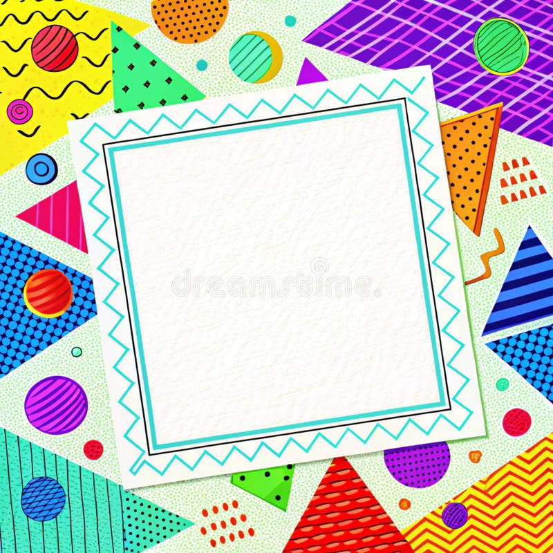 Memphis Pattern Border with Paper Texture and Neon Spectrum Palette ...