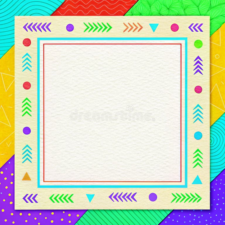 Memphis Pattern Border with Paper Texture and Neon Spectrum Palette ...