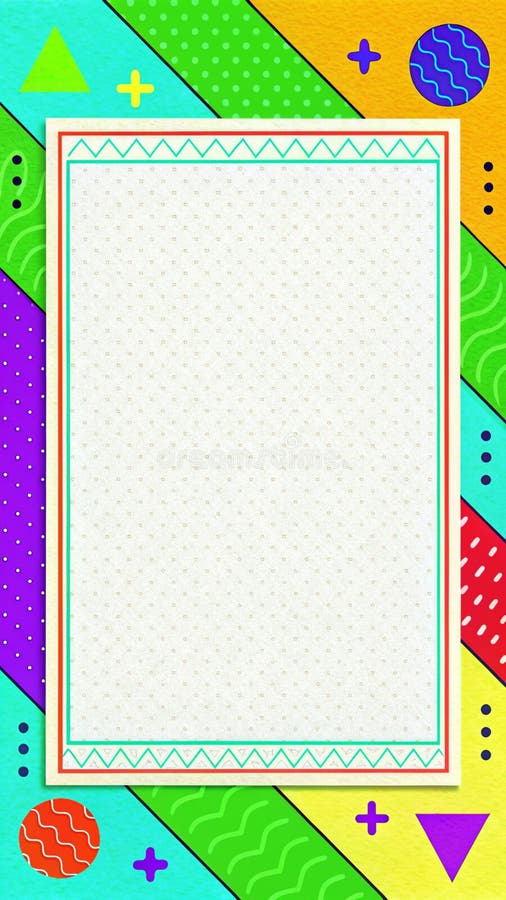 Memphis Pattern Border with Paper Texture and Neon Spectrum Palette ...