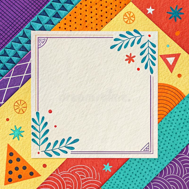 Memphis Pattern Border with Paper Texture and Soft Serenity Palette ...