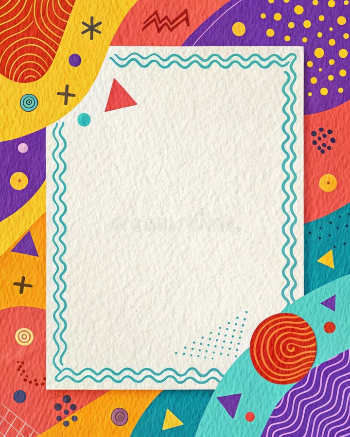 Memphis Pattern Border with Paper Texture and Soft Serenity Palette ...