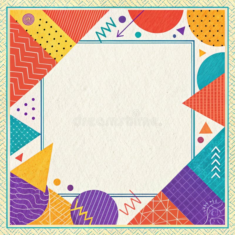 Memphis Pattern Border with Paper Texture and Soft Serenity Palette ...