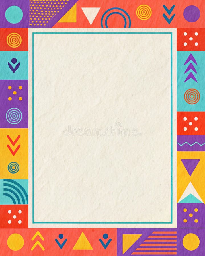 Memphis Pattern Border with Paper Texture and Soft Serenity Palette ...