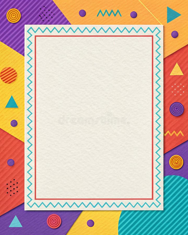 Memphis Pattern Border with Paper Texture and Soft Serenity Palette ...