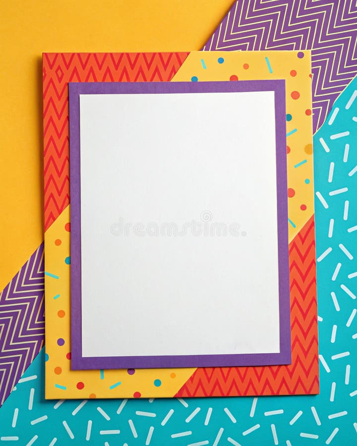 Memphis Pattern Border with Paper Texture and Soft Serenity Palette ...