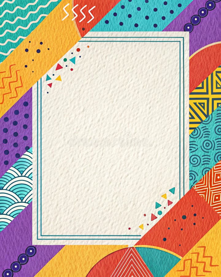 Memphis Pattern Border with Paper Texture and Soft Serenity Palette ...