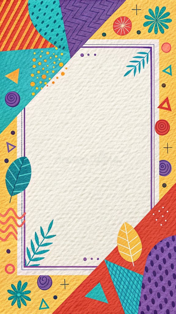 Memphis Pattern Border with Paper Texture and Soft Serenity Palette ...