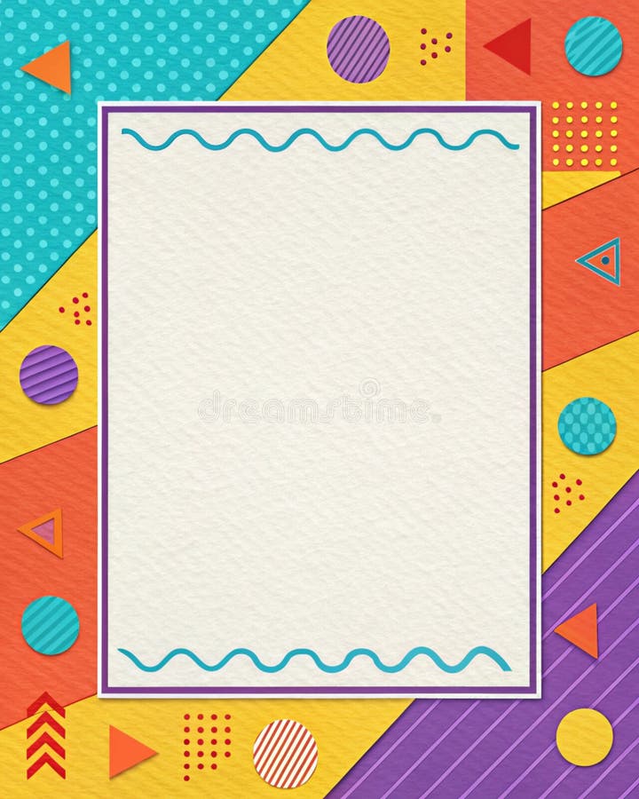 Memphis Pattern Border with Paper Texture and Soft Serenity Palette ...