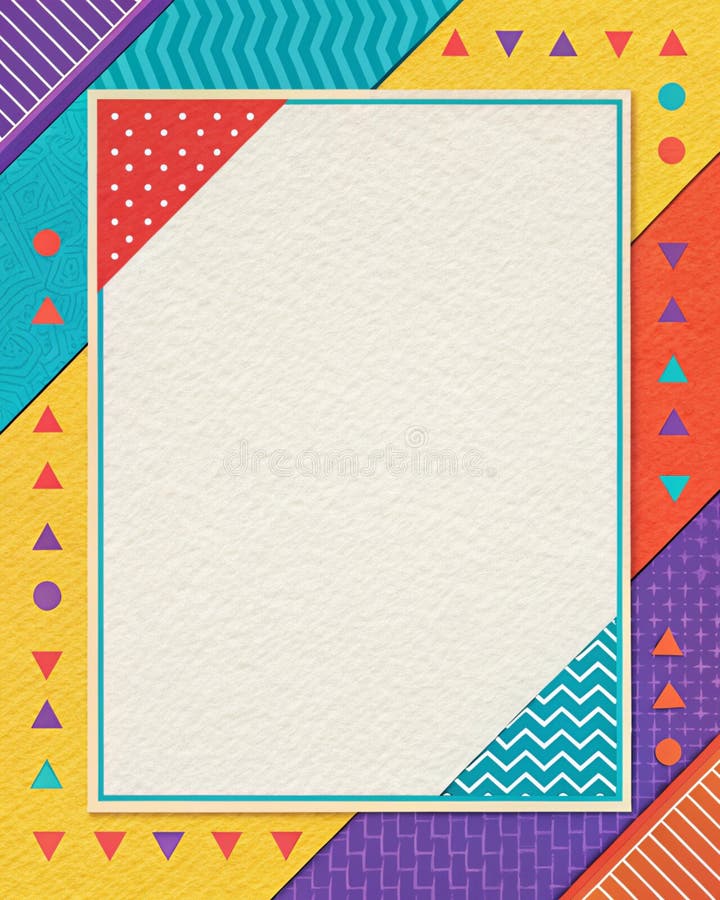 Memphis Pattern Border with Paper Texture and Soft Serenity Palette ...