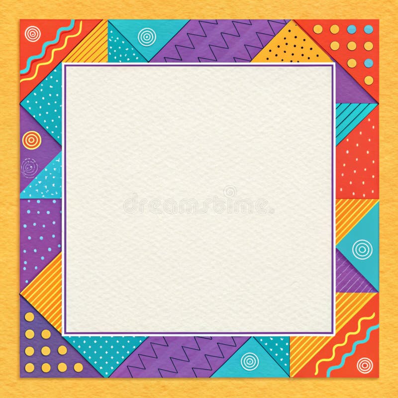 Memphis Pattern Border with Paper Texture and Soft Serenity Palette ...
