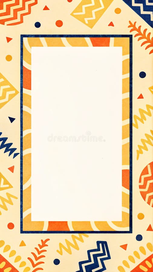 Memphis Pattern Border with Paper Texture and Sunset Sail Palette Stock ...